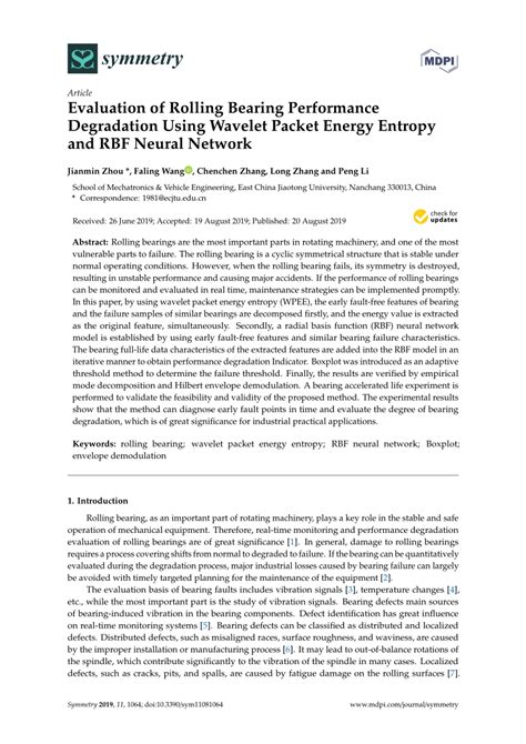 Pdf Evaluation Of Rolling Bearing Performance Degradation Using Wavelet Packet Energy Entropy