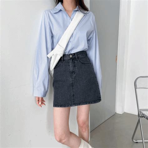 캐주얼한 데님 미니 스커트 Waist Skirt High Waisted Skirt Skirts Outfits