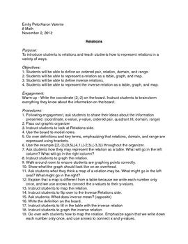 Relations And Inverse Relations Lesson Plan By Emily Pelo TPT