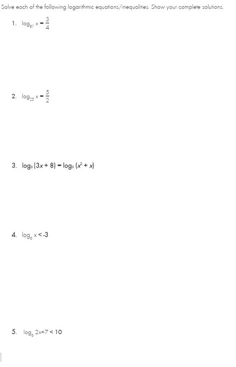 Solve Each Of The Following Logarithmic StudyX