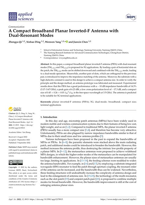 Pdf A Compact Broadband Planar Inverted F Antenna With Dual Resonant Modes