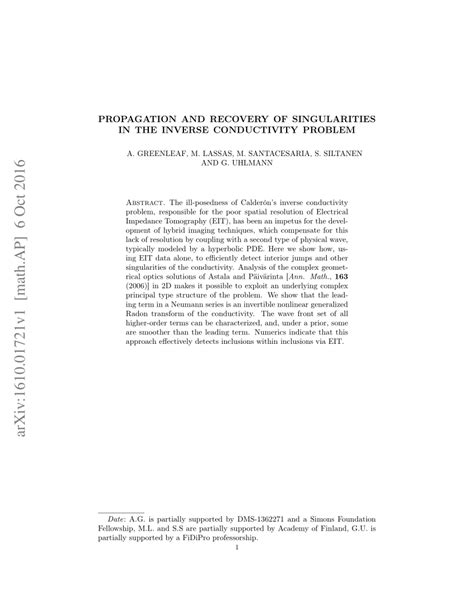Pdf Propagation And Recovery Of Singularities In The Inverse Conductivity Problem