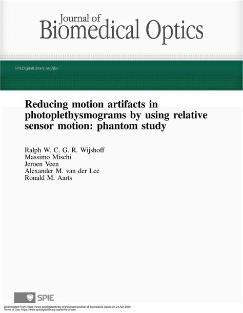 pdf reducing motion artifacts in photoplethysmograms … reducing