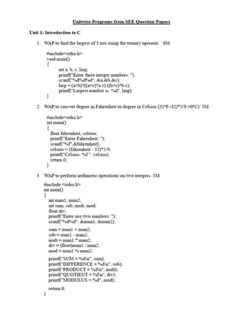 Unit1 See Qp Programs Pdf Computer Programming Computing