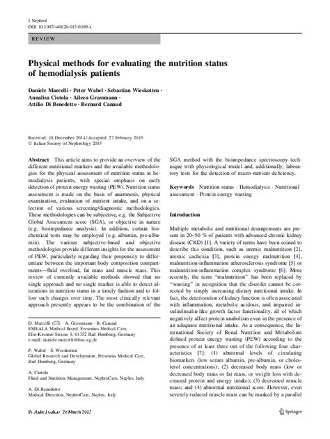 Pdf Physical Methods For Evaluating The Nutrition Status Of Hemodialysis Patients Bernard