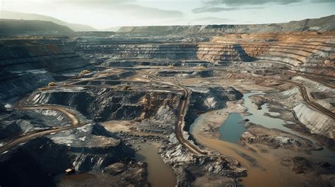 premium photo height view of an open pit mining site
