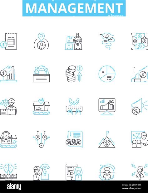 Management Vector Line Icons Set Organizing Planning Leading Assessing Controlling