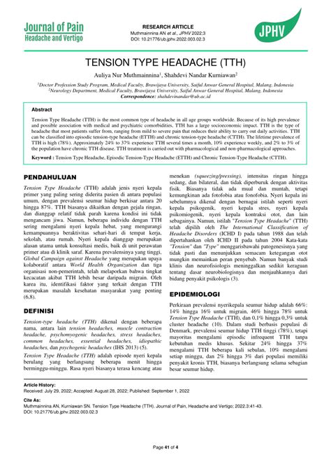 Pdf Tension Type Headache Tth