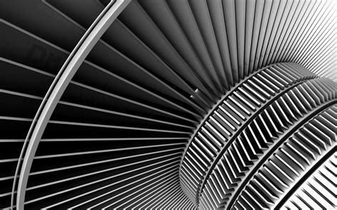 배경 화면 검은 단색화 세우다 사진술 나선 대칭 기어 원 터빈 공학 빛 바퀴 모양 디자인 천장 검정색과 흰색 흑백 사진 닫다 항공기 엔진