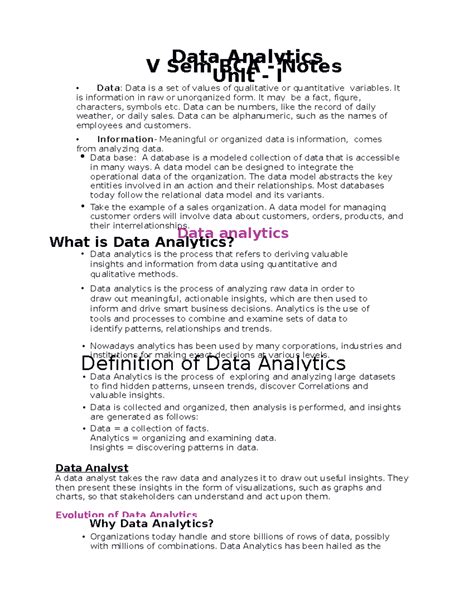 Data Analytics Overview V Sem Bca Notes On Concepts And Methods Studocu