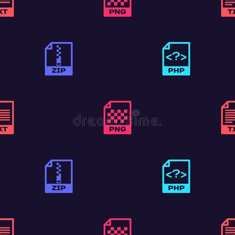 Set Php File Document Zip Png And Txt On Seamless Pattern Vector