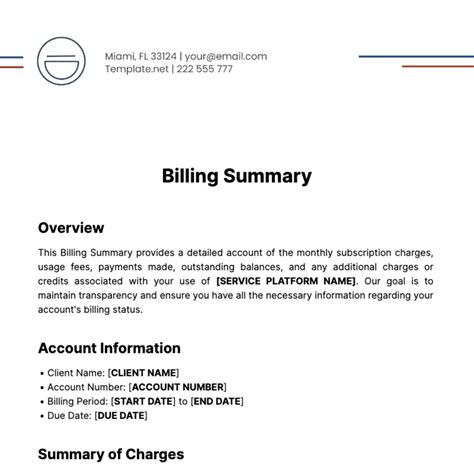 Free Billing Summary Template Edit Online And Download