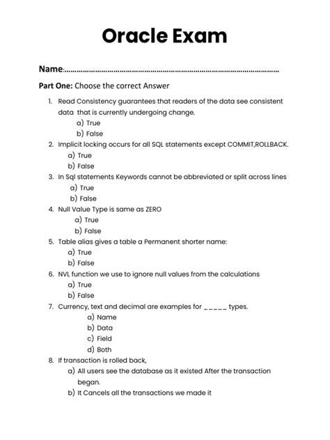 Oracle Exam Pdf Database Transaction Cybernetics
