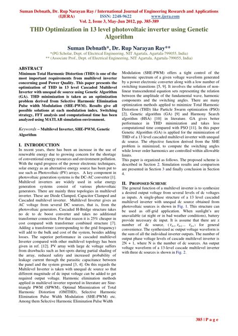 Pdf Thd Optimization In 13 Level Photovoltaic Inverter Using Genetic Algorithm