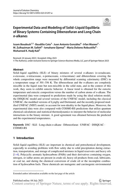 Experimental Data And Modeling Of Solidliquid Equilibria Of Binary Systems Containing