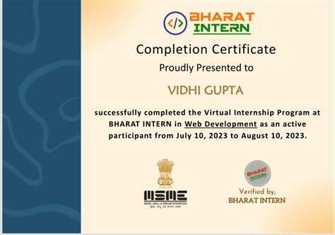 vidhi gupta on linkedin bharatintern webdeveloper connections