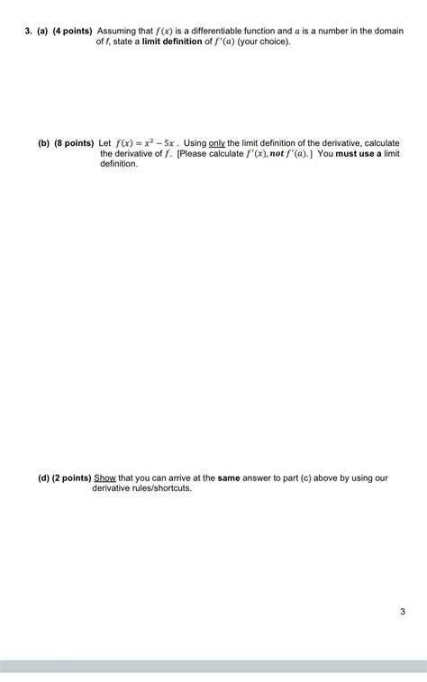 [answered] 3 a 4 points assuming that f x is a differentiable function