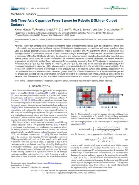 Soft Three Axis Capacitive Force Sensor For Robotic E Skin On Curved