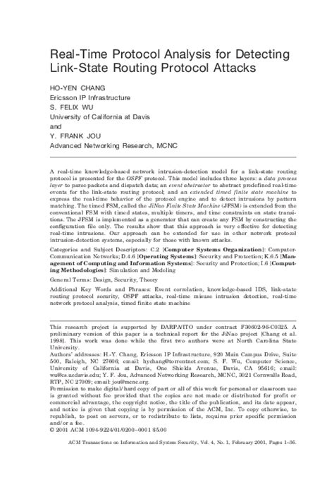 Pdf Real Time Protocol Analysis For Detecting Link State Routing Protocol Attacks