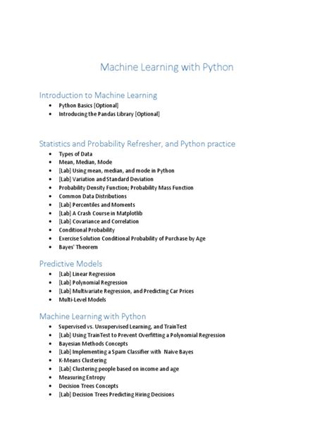Machine Learning With Python Pdf Machine Learning Regression Analysis