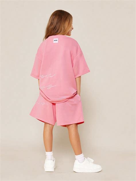 sumwon tween girls oversized fit tee and drop crotch short with script