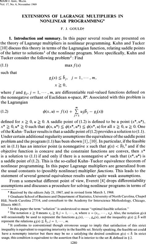 Extensions Of Lagrange Multipliers In Nonlinear Programming Siam Journal On Applied Mathematics
