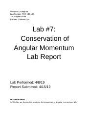 Lab Conservation Of Angular Momentum Lab Report Veronica Uhuegbue Lab Section PHY L