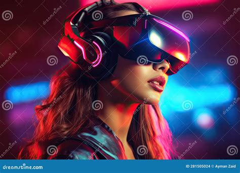 Female Student Wearing Virtual Reality Glasses Holding Molecular Structure Model Science Class