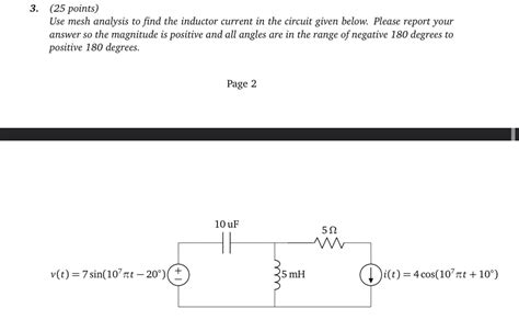 solved 25 ﻿points use mesh analysis to find the inductor