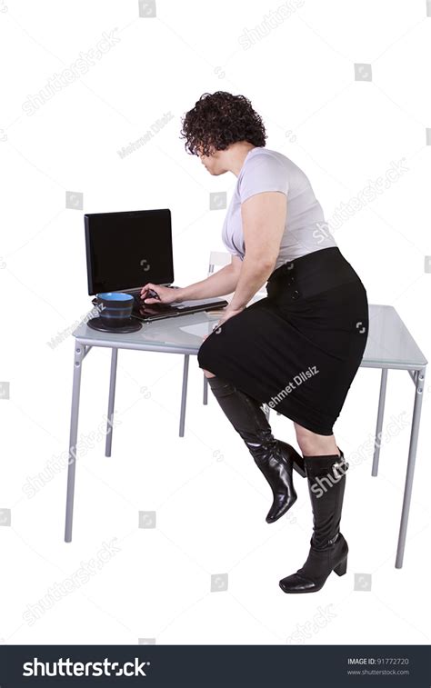 Beautiful Sexy Woman Sitting On Desk Stock Photo Shutterstock