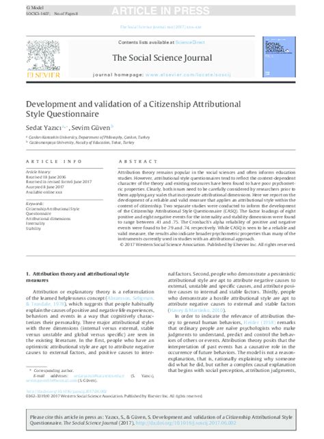 Pdf Development And Validation Of A Citizenship Attributional Style Questionnaire