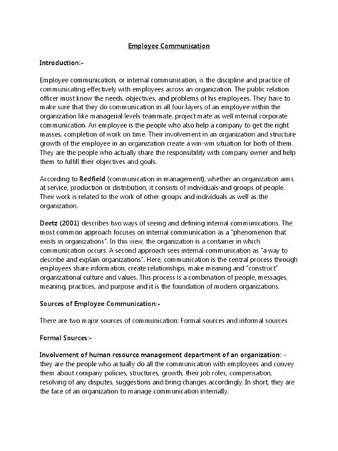 Employee Communication Pdf Communication Employment