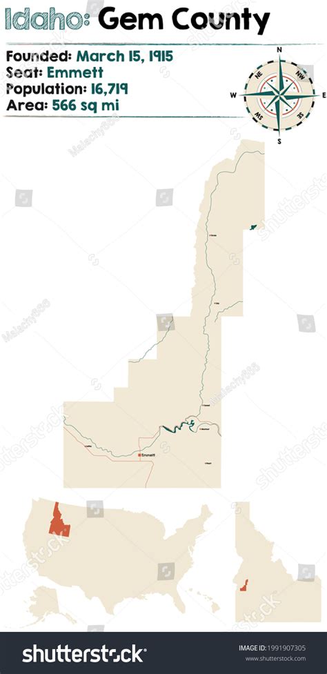 Large Detailed Map Gem County Idaho Stock Vector Royalty Free