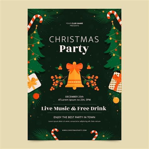 플랫 크리스마스 시즌 파티 포스터 템플릿 무료 벡터
