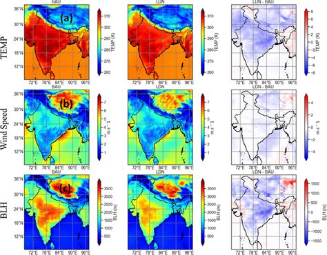 spatial map showing the variation in surface meteorological parameters