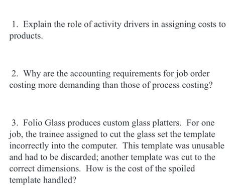 solved 1 explain the role of activity drivers in assigning