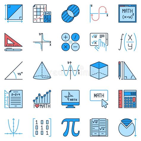 Mathematics Colored Icons Set Math Education And Science Vector Signs Stock Illustration