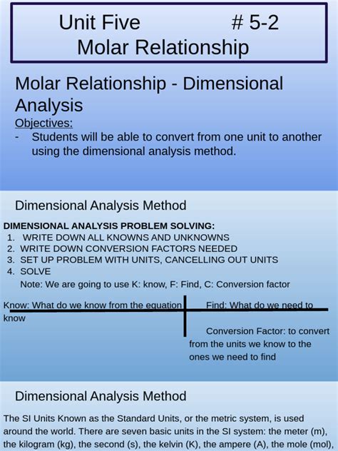 Molar Relationship Dimensional Analysis Pdf