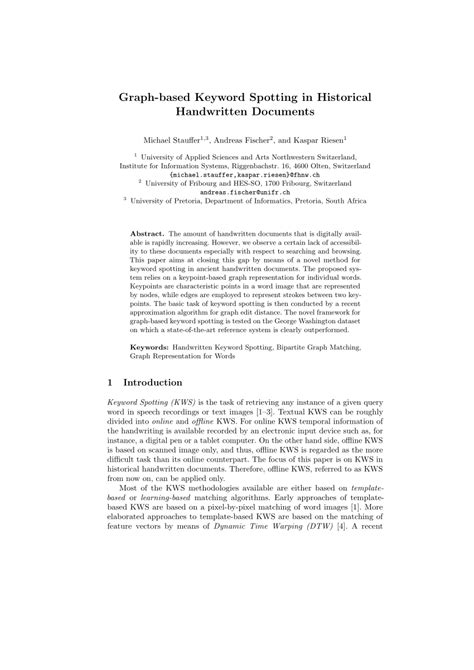 Pdf Graph Based Keyword Spotting In Historical Handwritten Documents