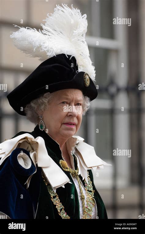 Hrh Queen Elizabeth Ii Wearing The Elaborate Costume Of The Order Of