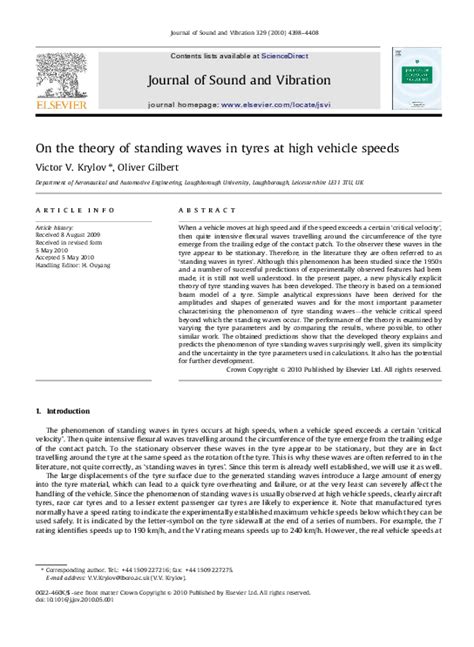Pdf On The Theory Of Standing Waves In Tyres At High Vehicle Speeds