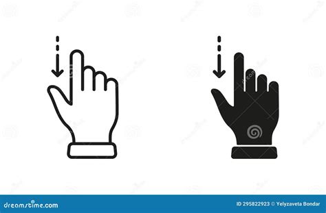 Drag Down Hand Finger Swipe Line And Silhouette Black Icon Set Pinch Screen Rotate Touch