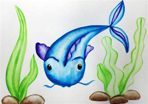 Как нарисовать поэтапно рыбу сома уроки рисования акварелью для малышей от Варвары Зуевой