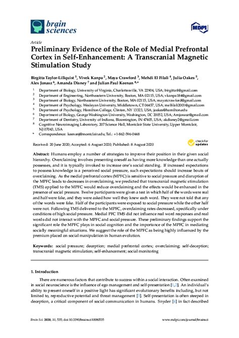 Pdf Preliminary Evidence Of The Role Of Medial Prefrontal Cortex In Self Enhancement A