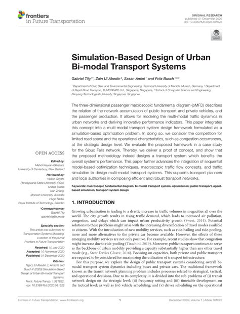 Pdf Simulation Based Design Of Urban Bi Modal Transport Systems