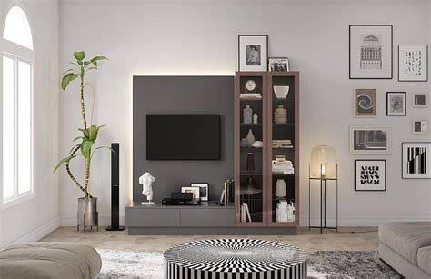 A Modular Tv Unit Styled With The Art On The Wall