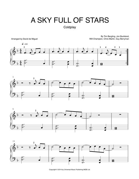A Sky Full Of Stars Arr David De Miguel By Coldplay Sheet Music For