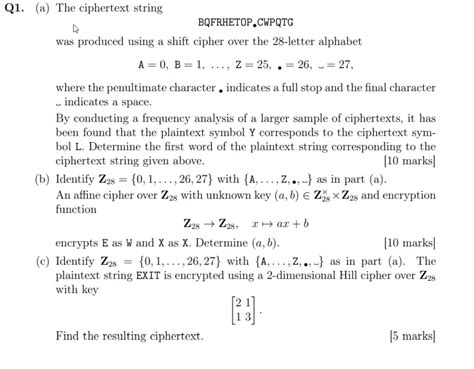 Solved Q1 A The Ciphertext String Bqfrhetopcwpqtg Was