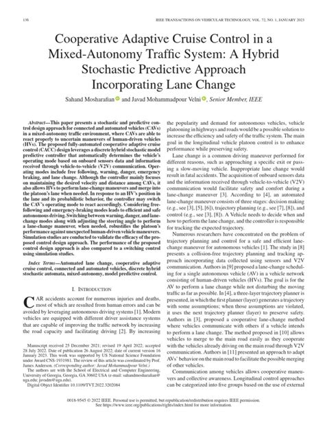 Cooperative Adaptive Cruise Control In A Mixed Autonomy Traffic System A Hybrid Stochastic