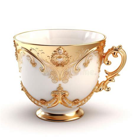 Luxurious Antique Inspired Porcelain Teacup On White Background Stock Illustration